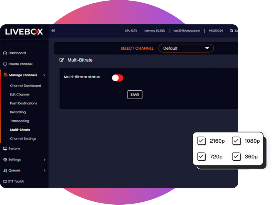 Multi-Bitrate Streaming with Livebox